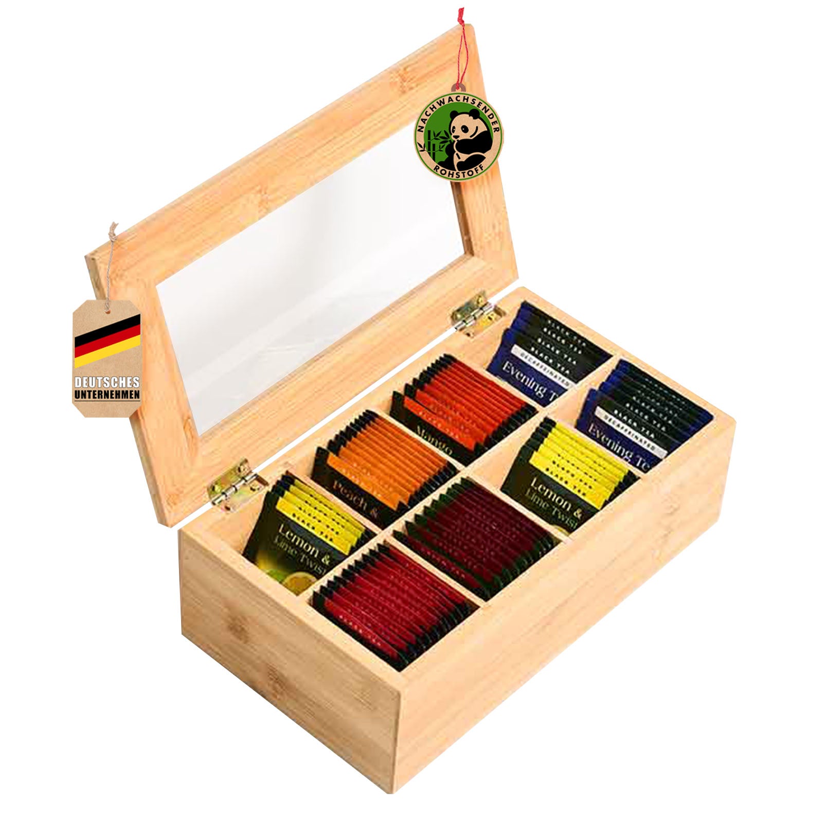 Bamboo tea box with lid | Practical and stylish tea storage | Availabl