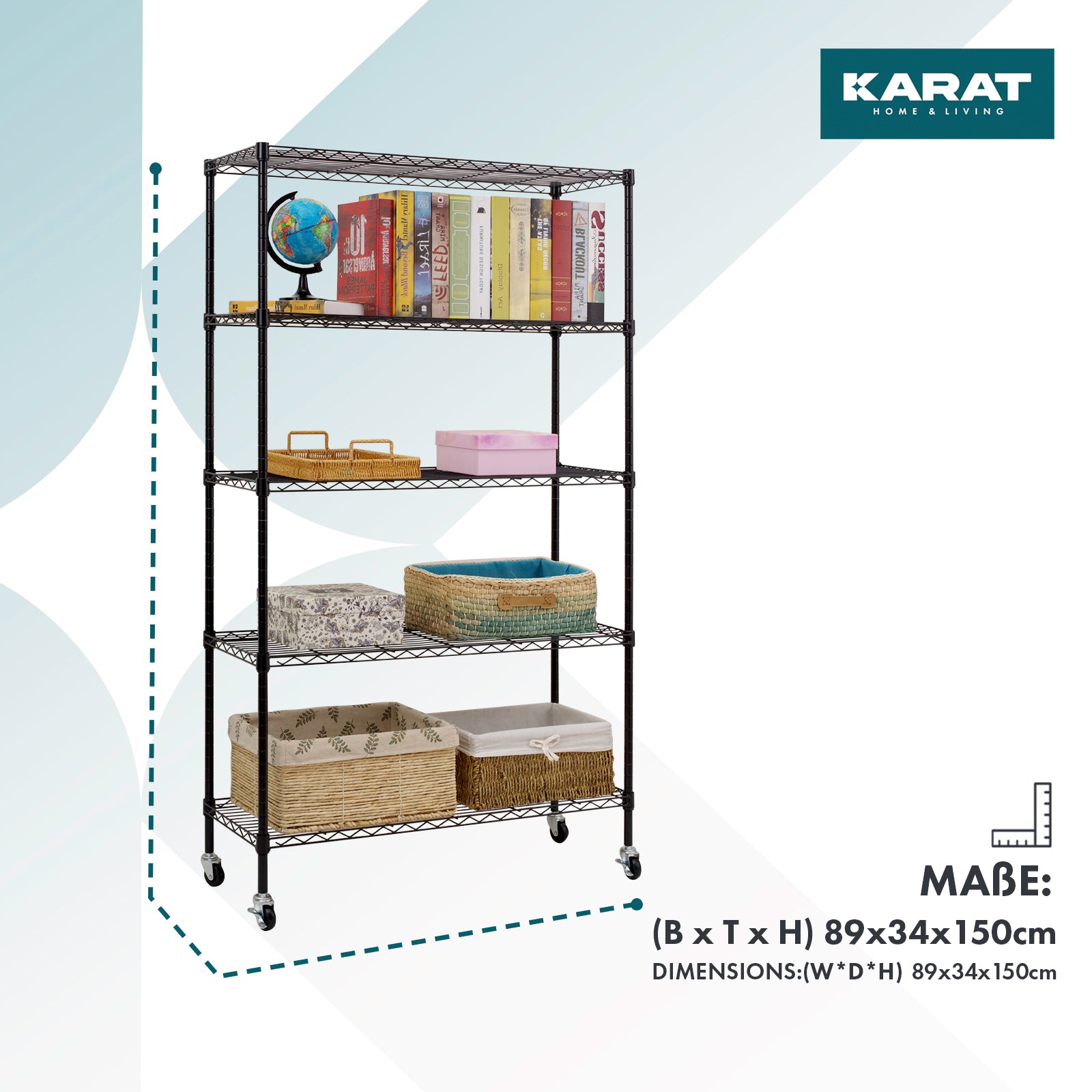 Mesh shelving with castors Maya | 5 shelves | For living room, bathroo ...