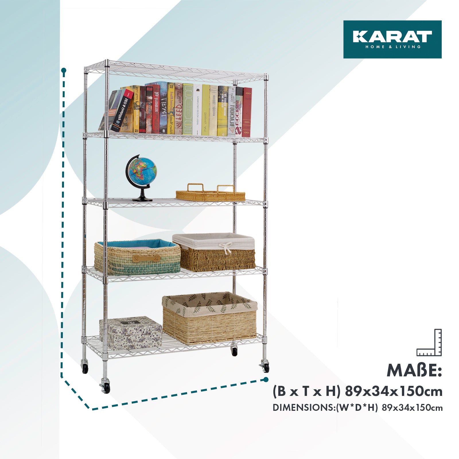 Mesh shelving with castors Maya | 5 shelves | For living room, bathroo ...