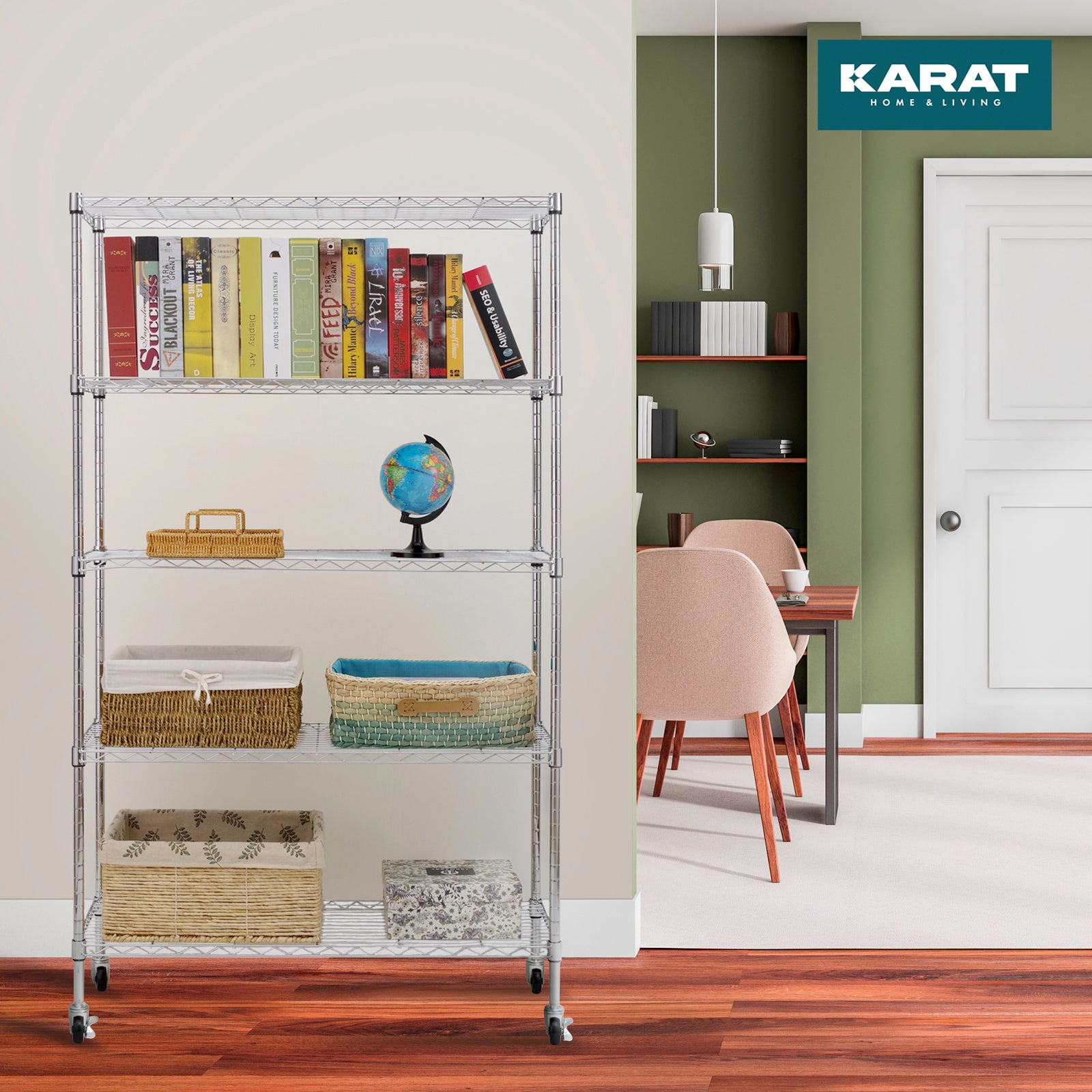 Mesh shelving with castors Maya | 5 shelves | For living room, bathroo ...