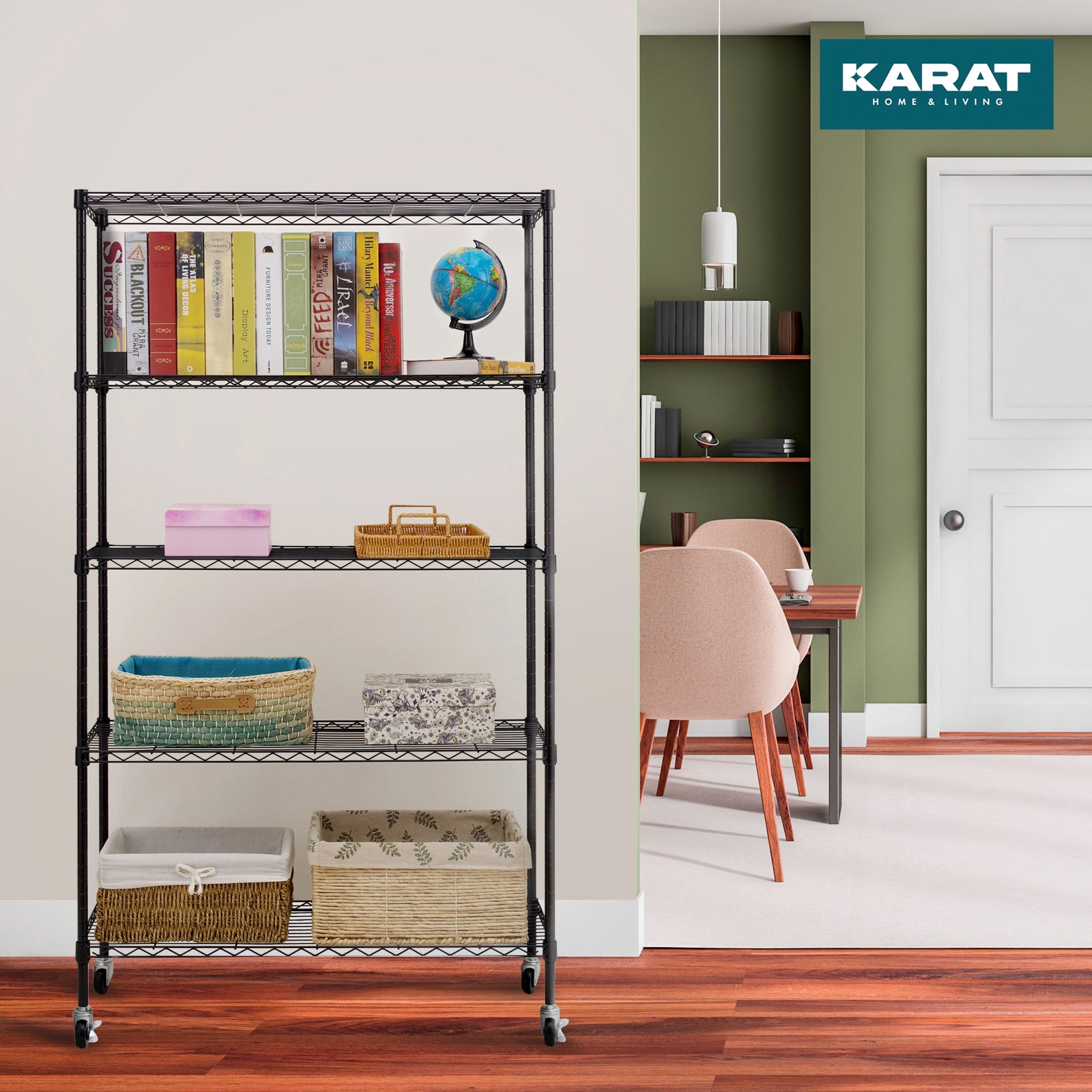 Mesh shelving with castors Maya | 5 shelves | For living room, bathroo ...