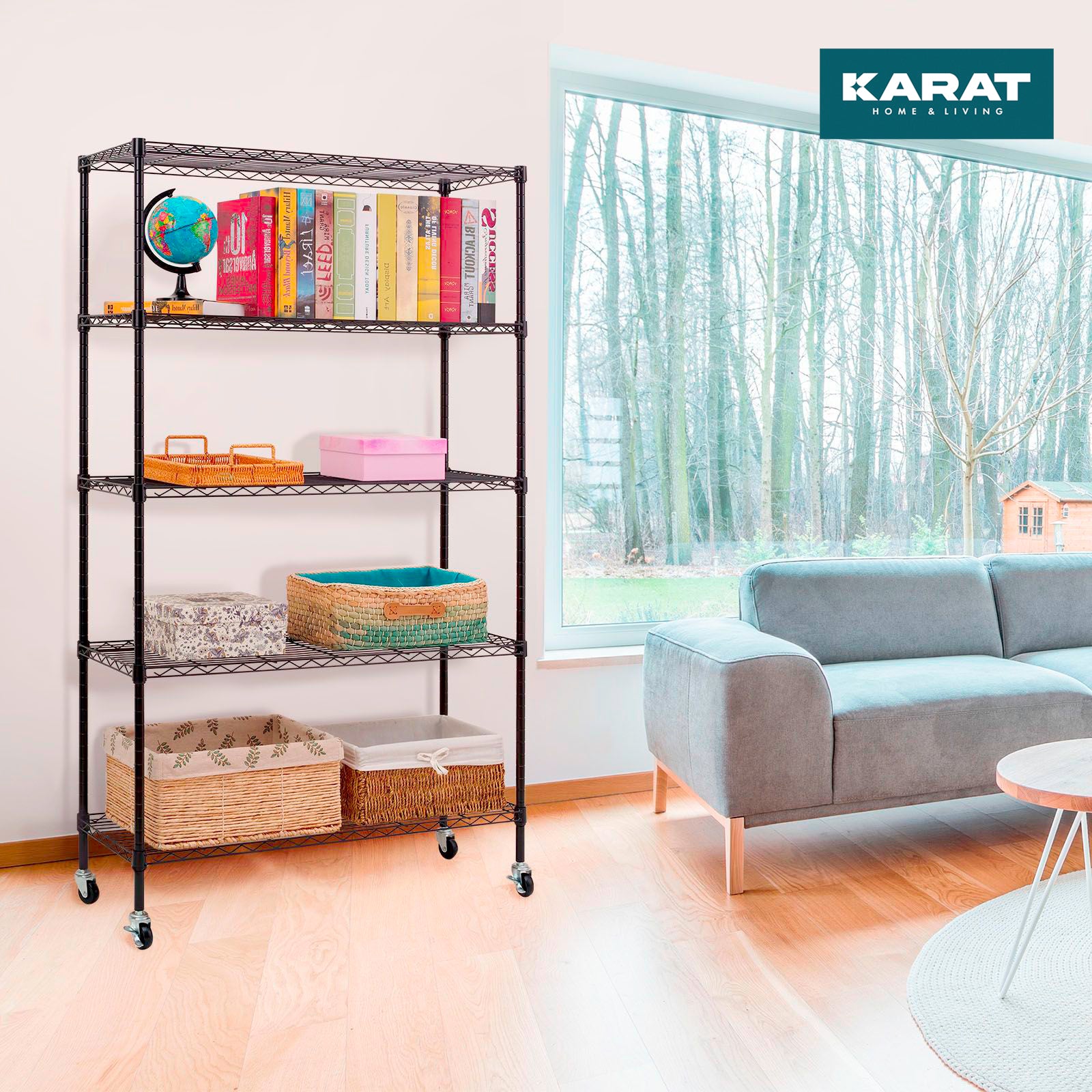 Mesh shelving with castors Maya | 5 shelves | For living room, bathroo ...
