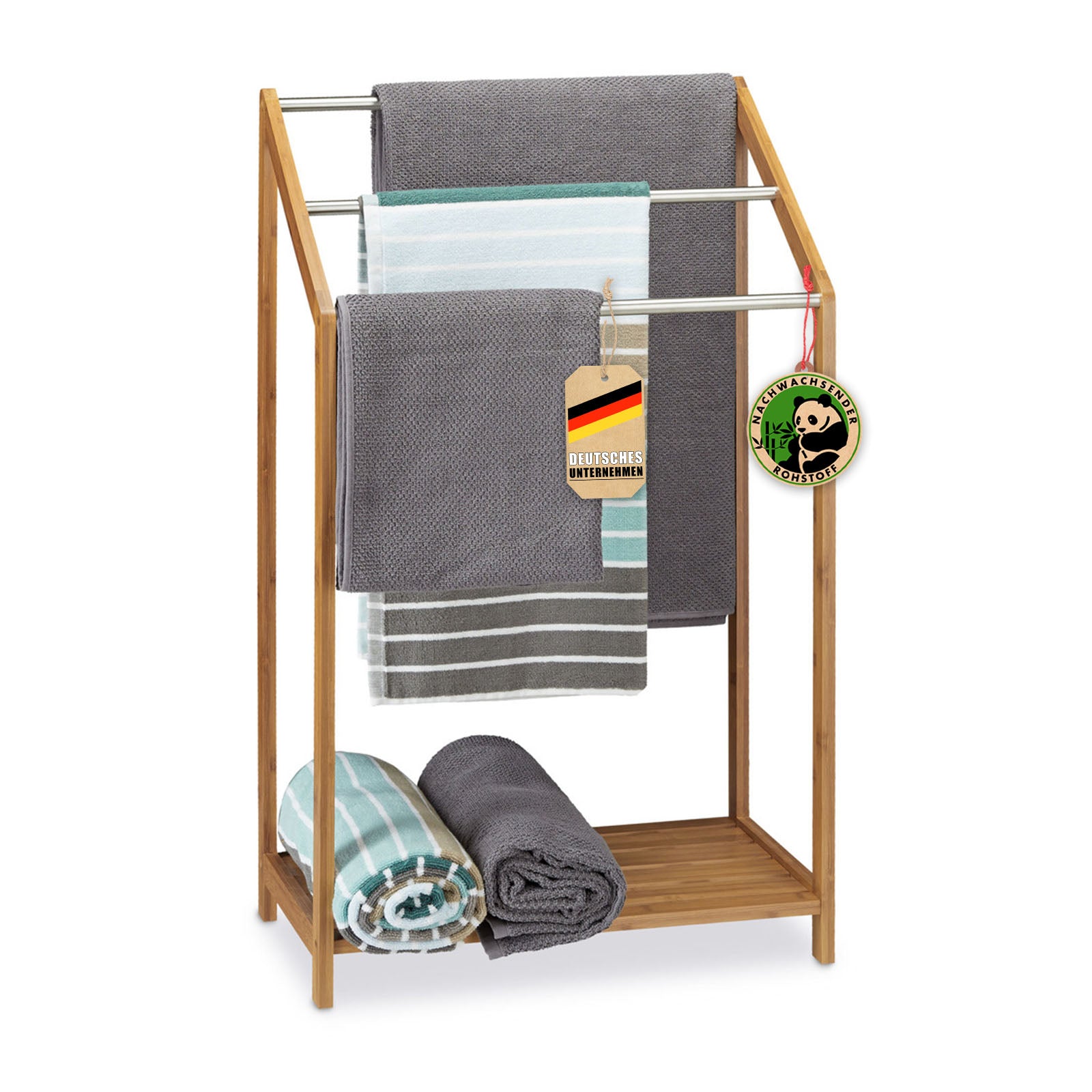 Bamboo towel rail | Illinois | Towel rail with stainless steel bars an