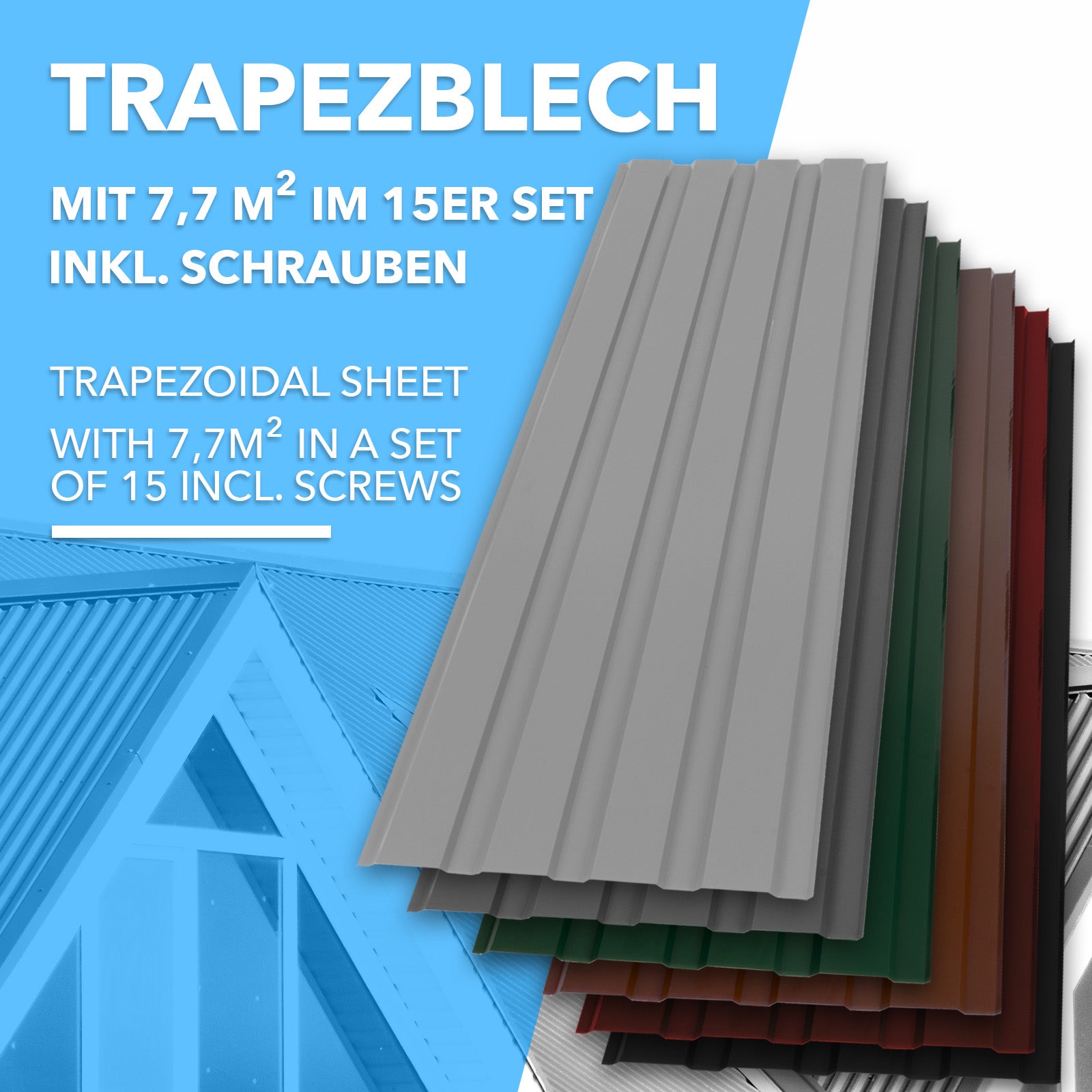 Trapezoidal Roof Sheet | Wall & Roofing Profile (incl. screws) | 15 Sh ...