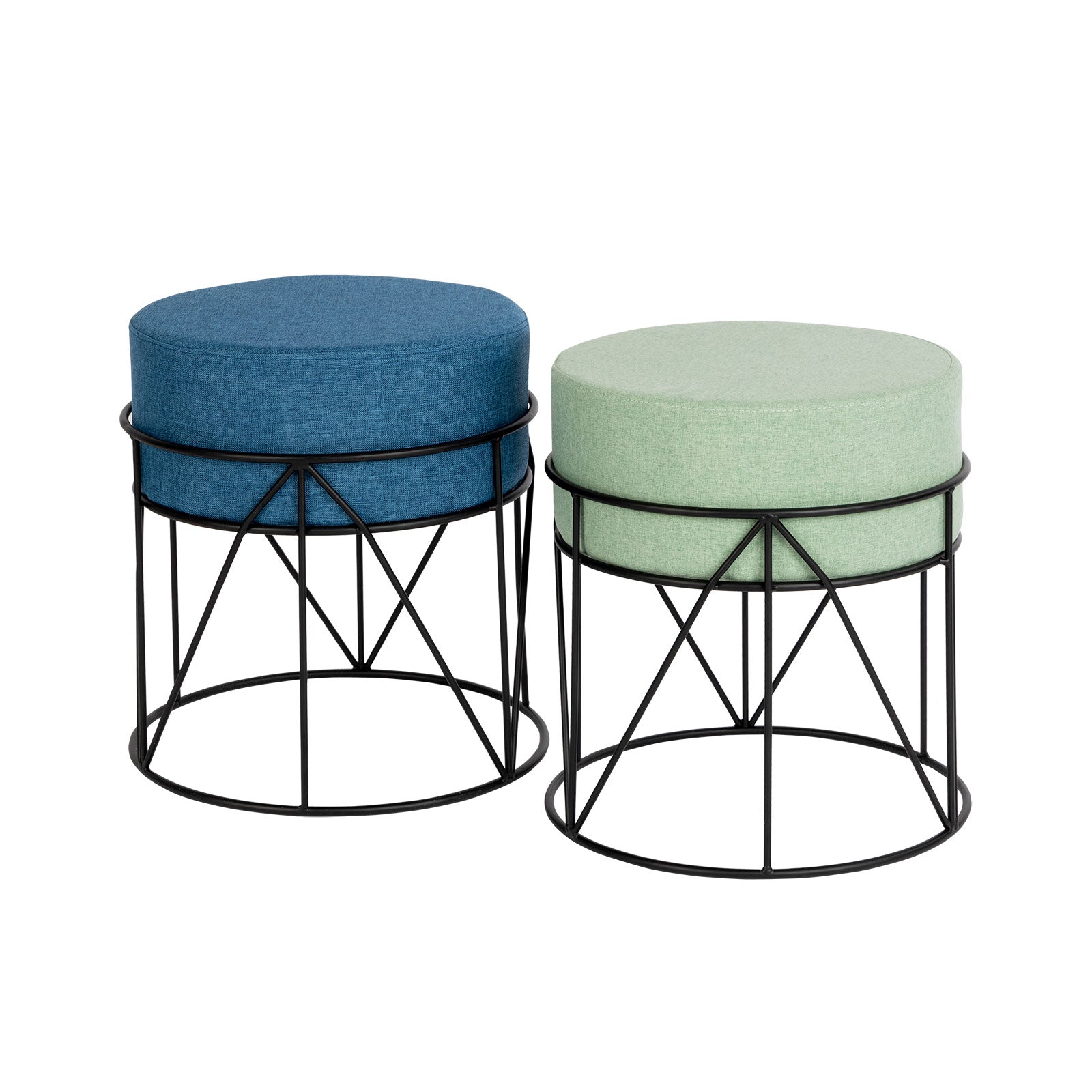 Round Metal Stool | Green and Blue Cushion
