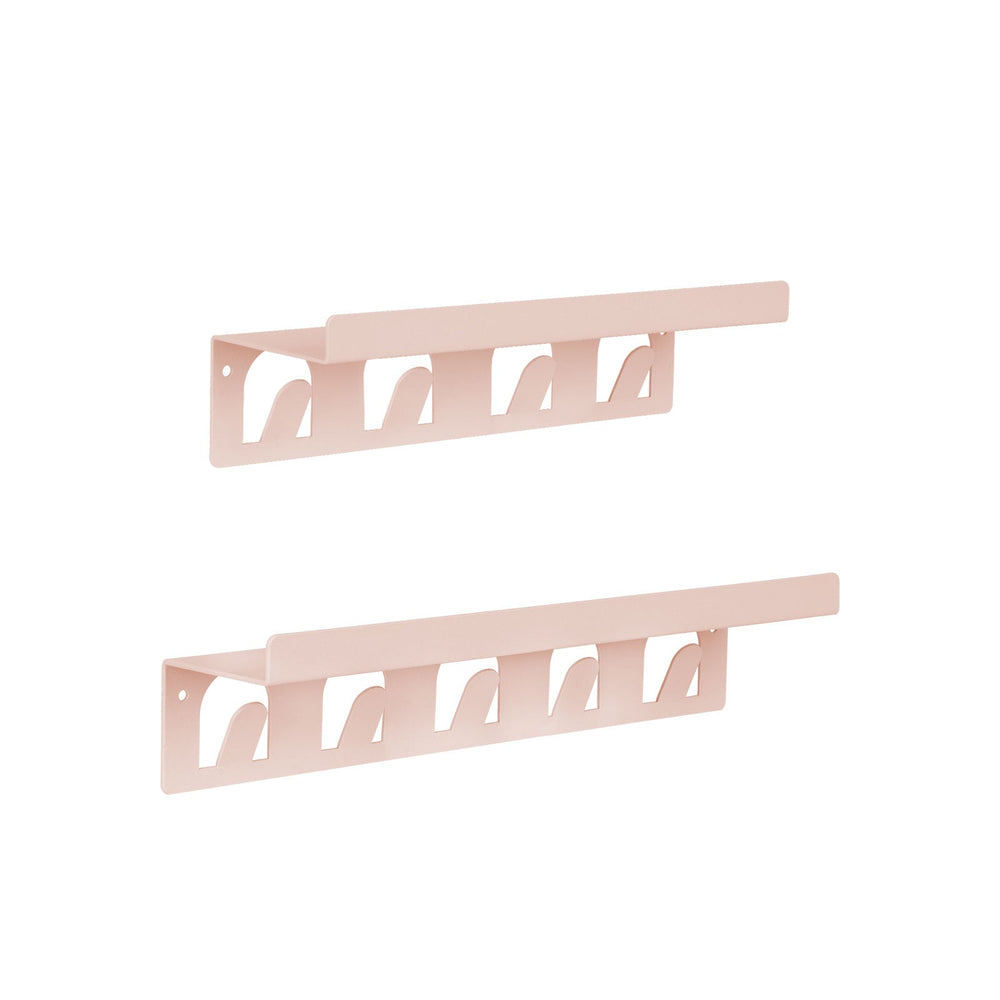 Wall Mounted Shelf | Metal With Hooks | Pink or Green | Set of 2