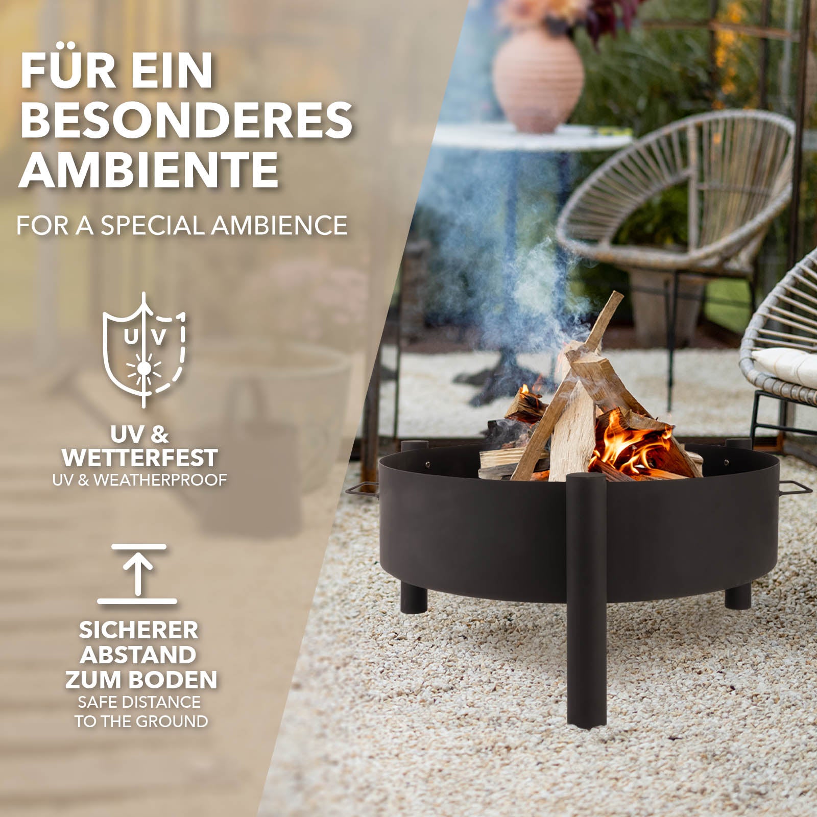 Fire Pit Rimu | Log Burner for Garden and Terrace | 3 Stand Feet | Inc ...