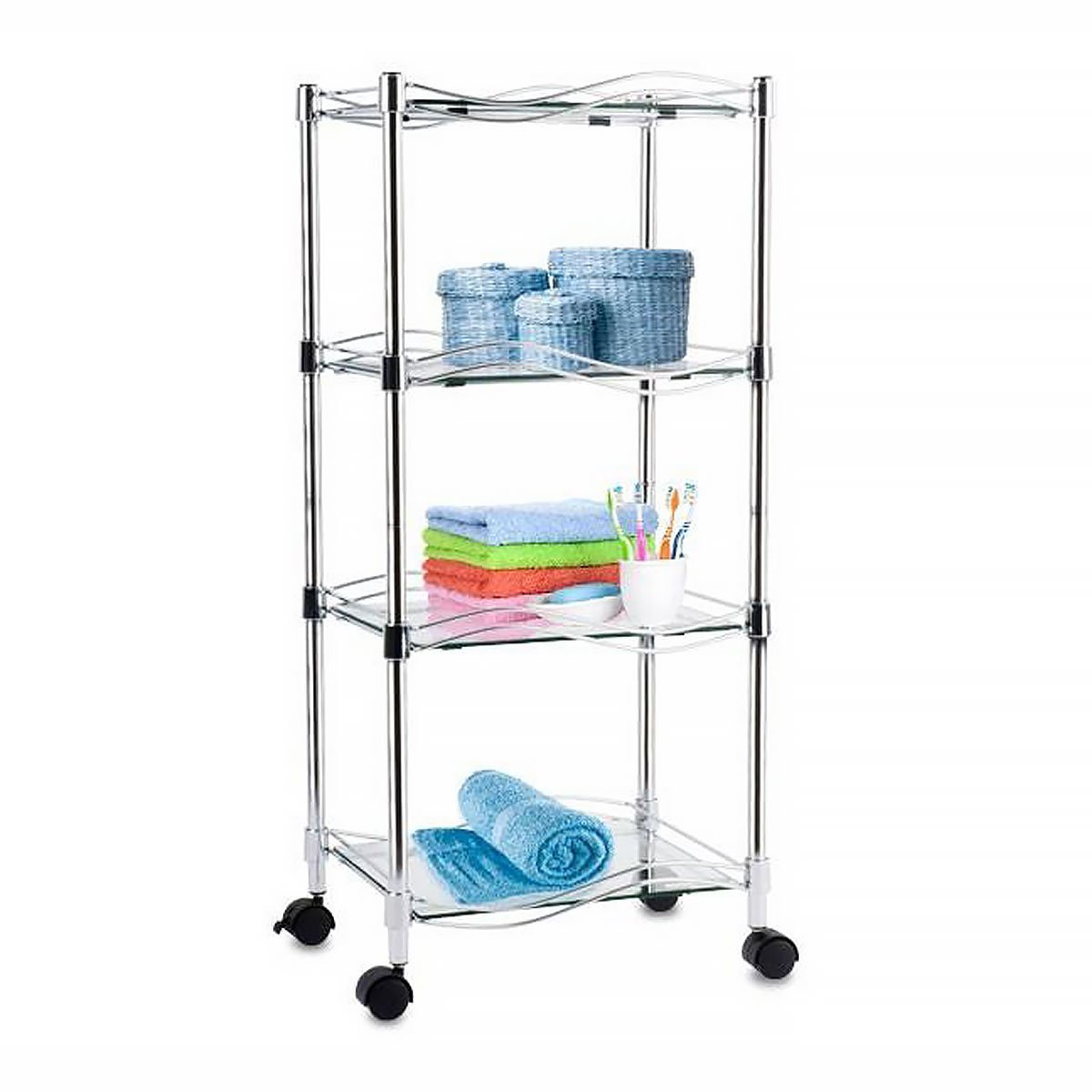 Glass Shelf | Luna | 4-Tier Shelving System with Castors