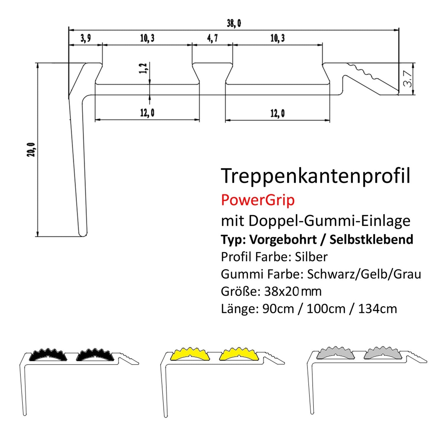 Stair Nosing Profile | Power Grip | Double Rubber Insert